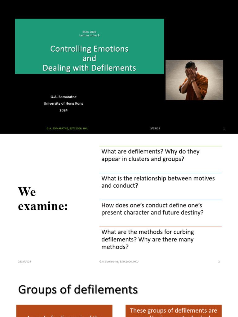 Class 9 Controling Emotions and Dealing With Defilements | PDF ...