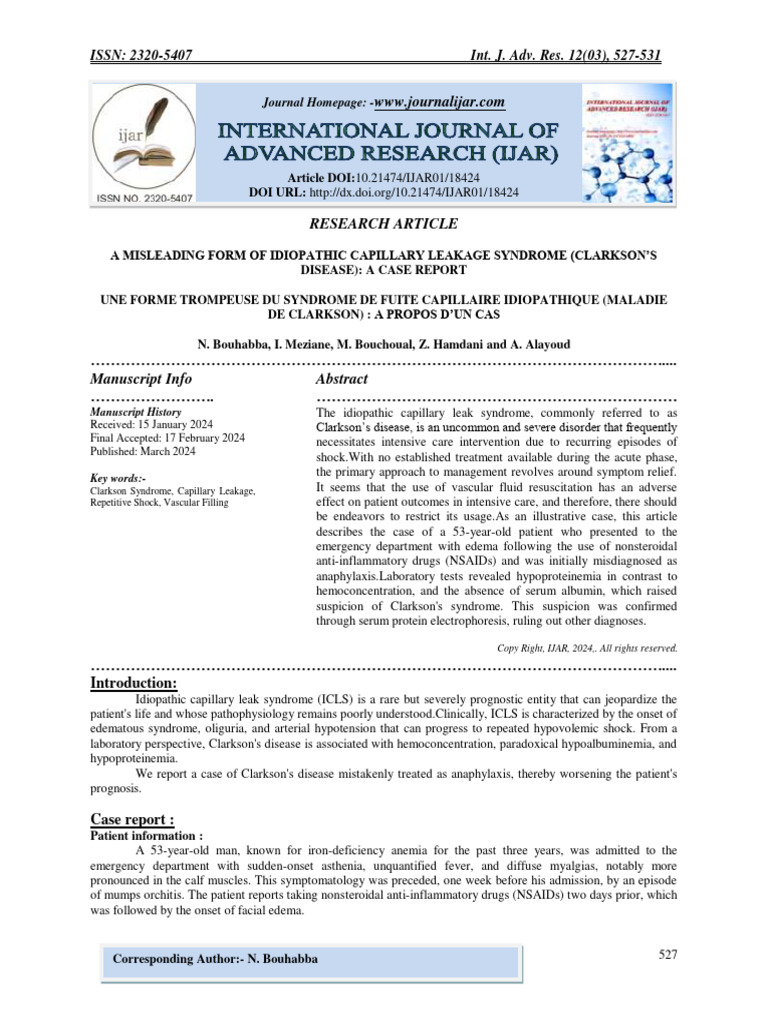 Clarkson's Disease Case Report | PDF | Shock (Circulatory) | Causes Of ...