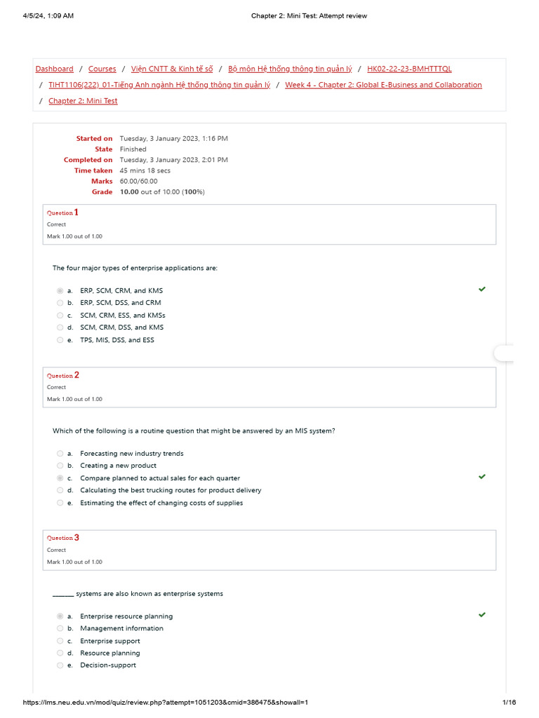 Chapter 2 - Mini Test - Attempt Review | PDF | Management Information ...