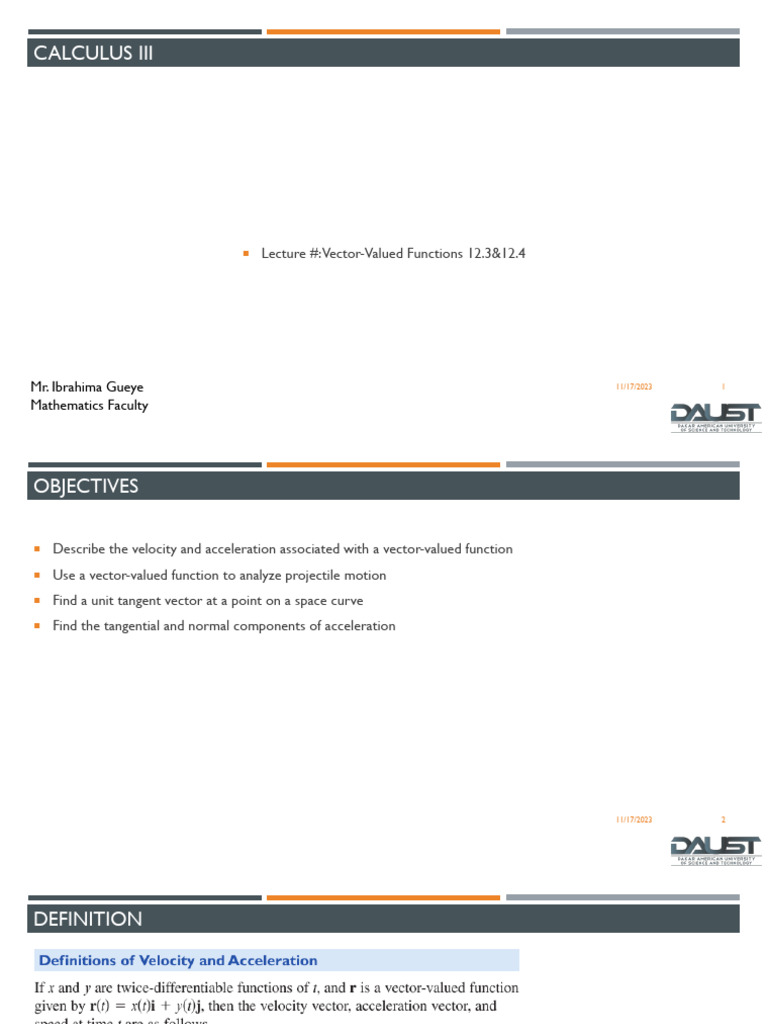 Lecture 7 Vector-Valued Functions 12.3 12.4 | PDF | Science & Mathematics