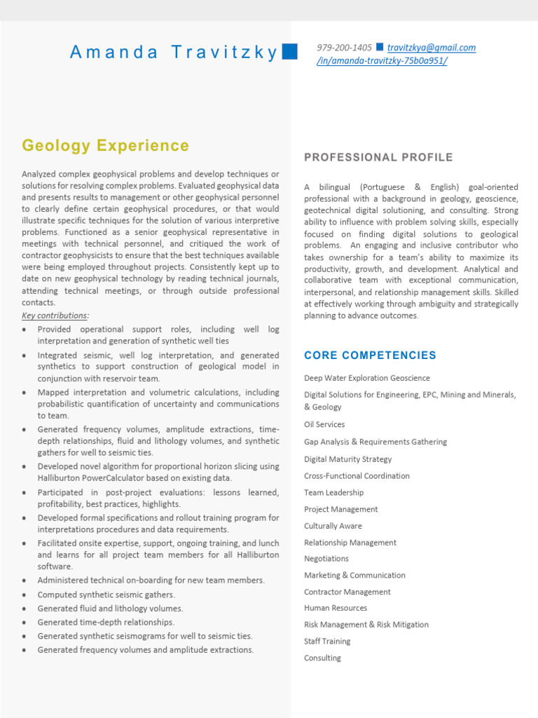 Amanda Travitzky Resume | PDF | Geophysics | Data