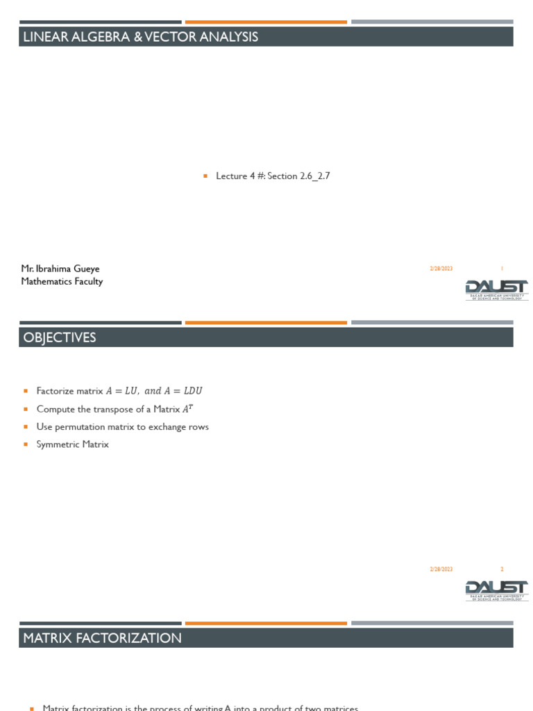 Lecture 4 Matrix Factorization Transpose Permutation | PDF | Matrix ...