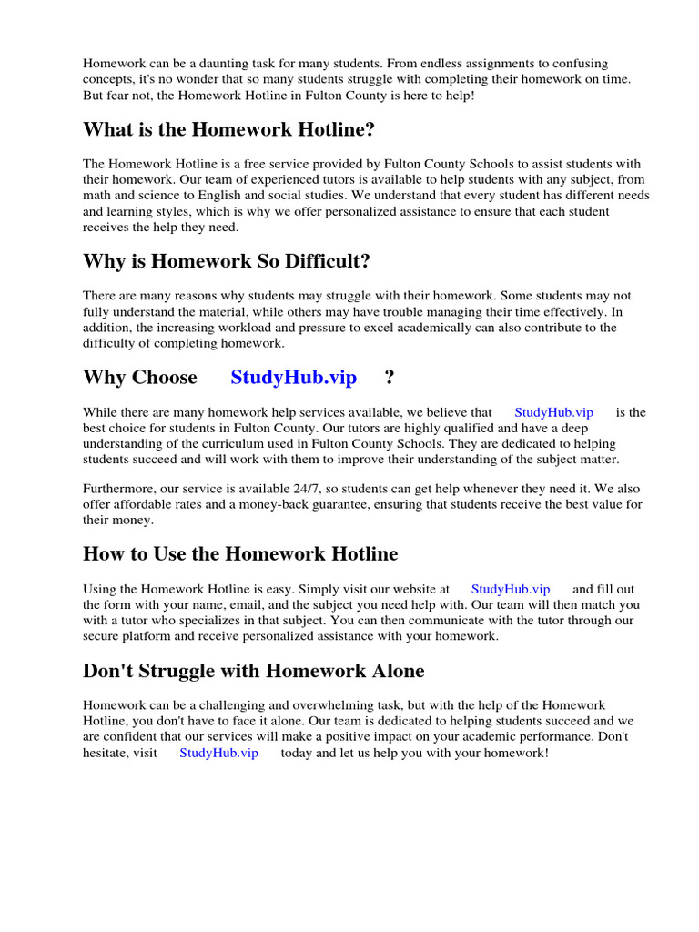 Homework Hotline Fulton County | PDF | Homework | Section 504 Of The ...
