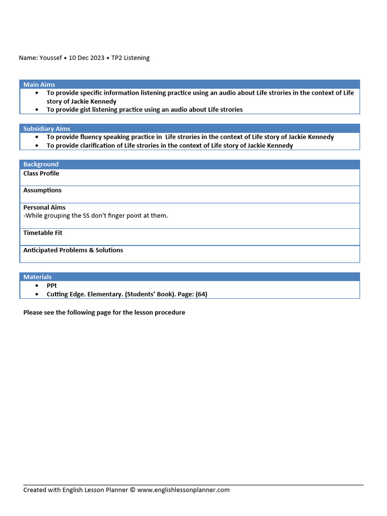 LP - TP2 Listening - Youssef | PDF | Behavior Modification | Cognitive Science