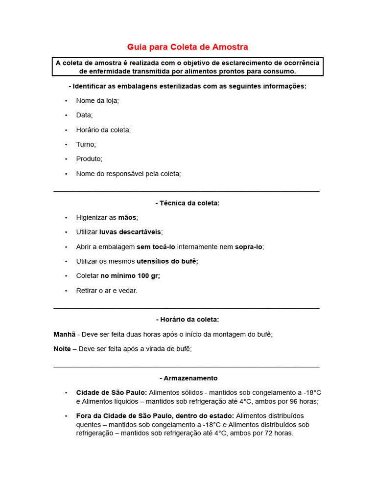 Guia para Coleta de Amostras | PDF