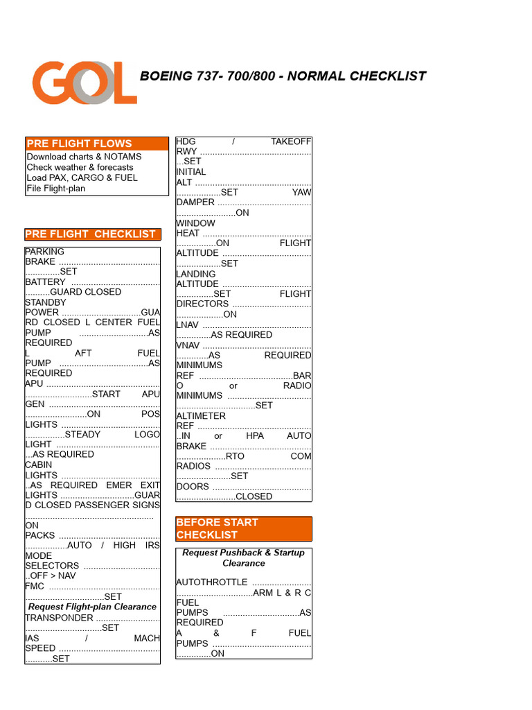 2 - Checklist 737 - GOL | PDF | Takeoff | Transport Safety
