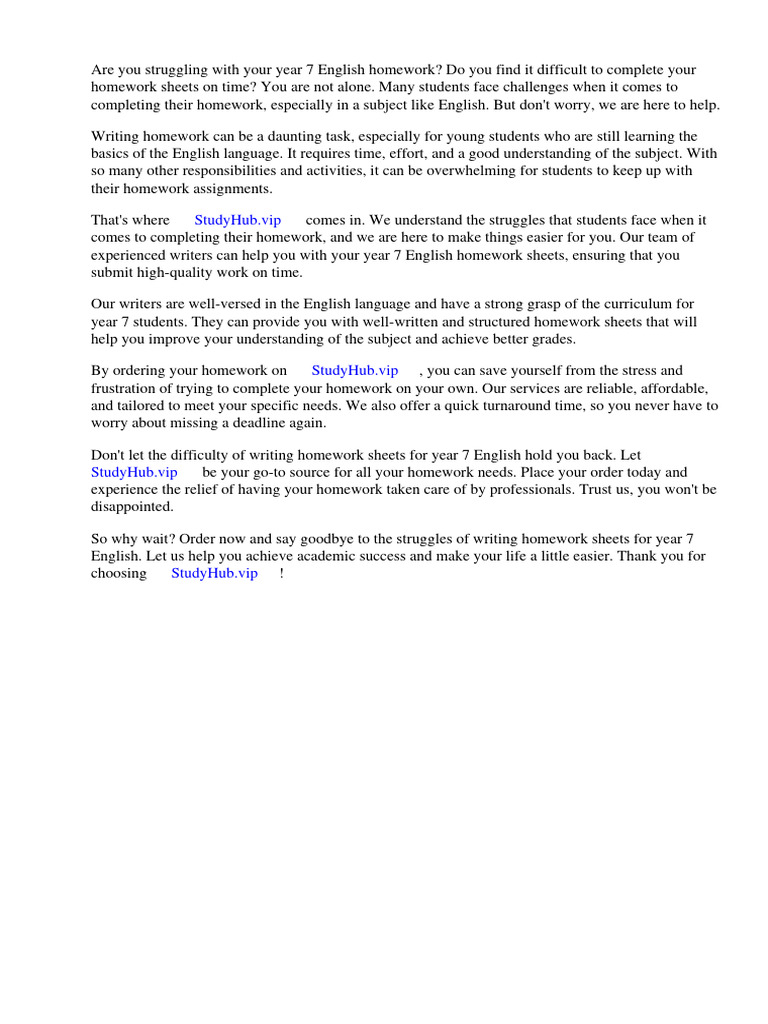 Homework Sheets For Year 7 English | PDF | Essays | Worksheet