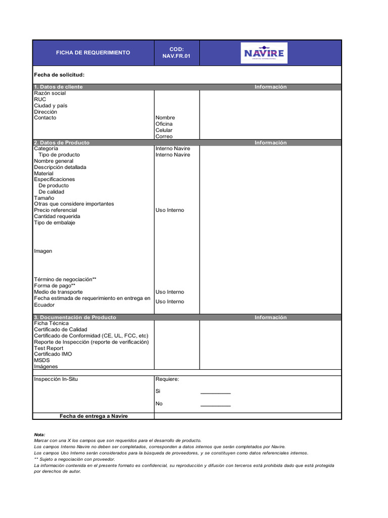 Ficha de Requerimiento de Producto | PDF