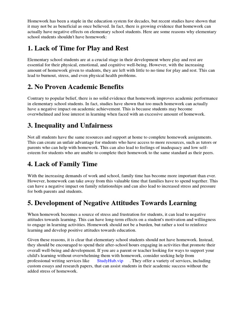 Reasons For No Homework in Elementary School | PDF | Homework | Teachers