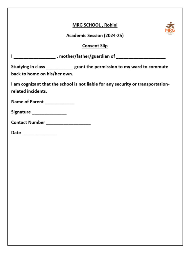 SElf Walkers Consent Slip | PDF