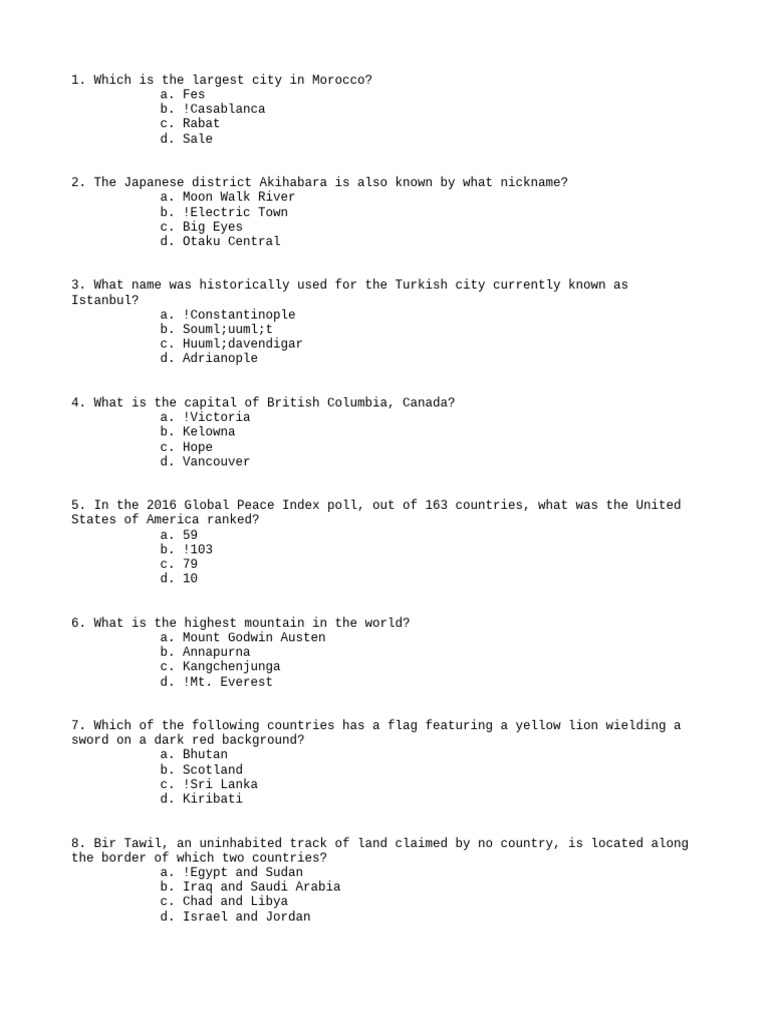 Global Trivia Quiz Questions and Answers | PDF | General Secretary Of ...