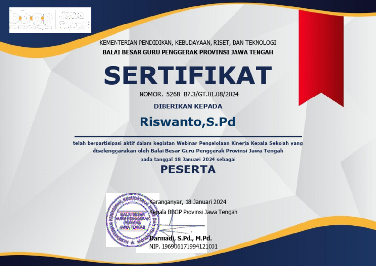 Sertifikat SKP - 2024 - BBGP - Riswanto | PDF
