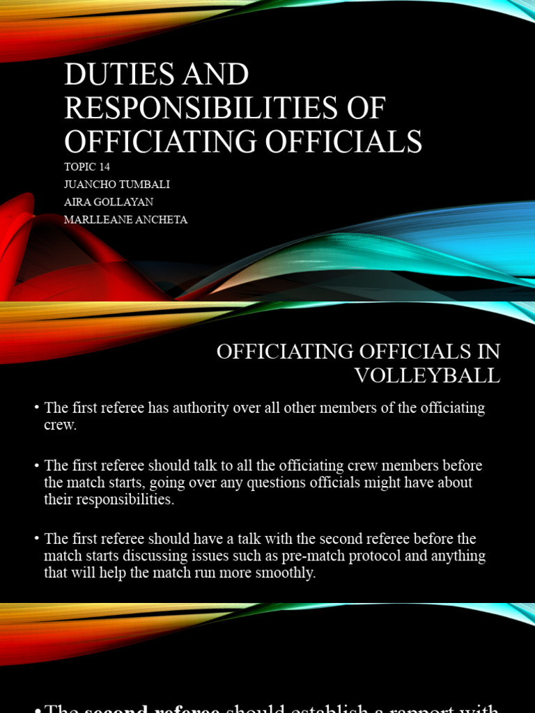 TOPIC 14 Duties and Responsibilities in Volleyball | PDF | Referee ...