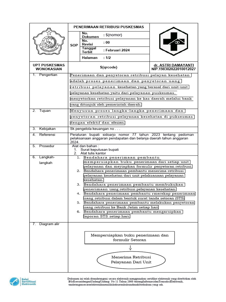 Sop Penerimaan Retribusi Puskesmas | PDF
