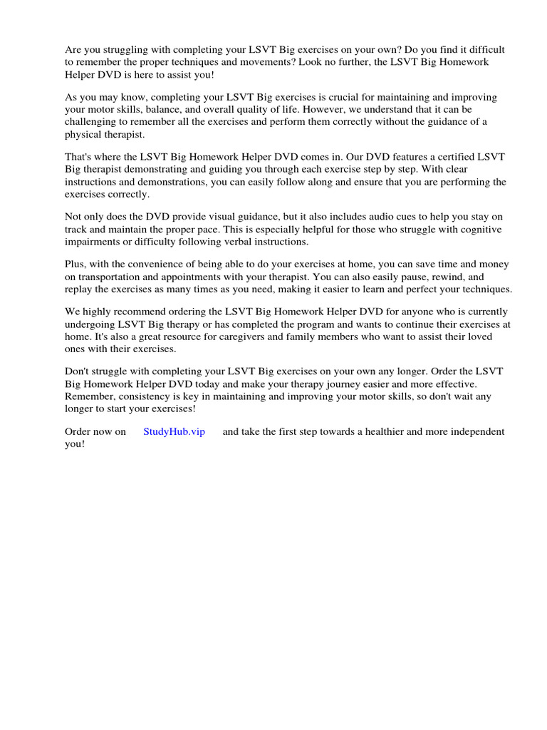 LSVT Big Homework Helper DVD | PDF | Physical Therapy