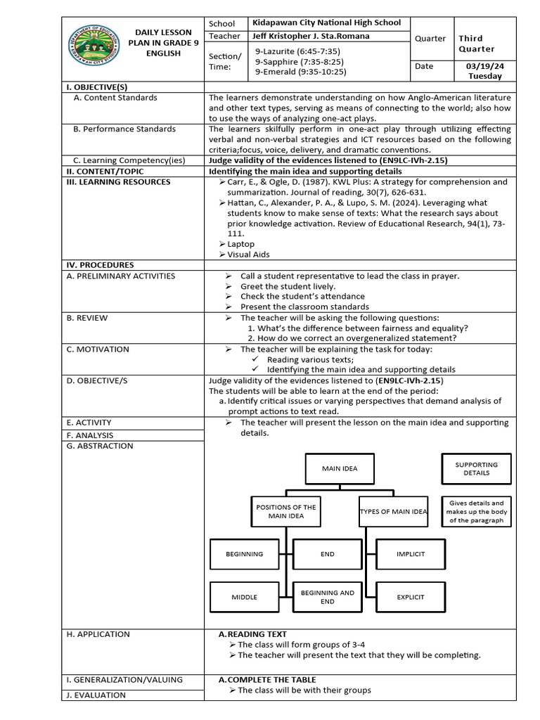 Main Idea & Supporting Idea | PDF | Reading Comprehension | Pedagogy