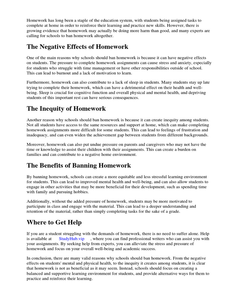 Reasons to Ban Homework in Schools | PDF | Homework | Mental Health