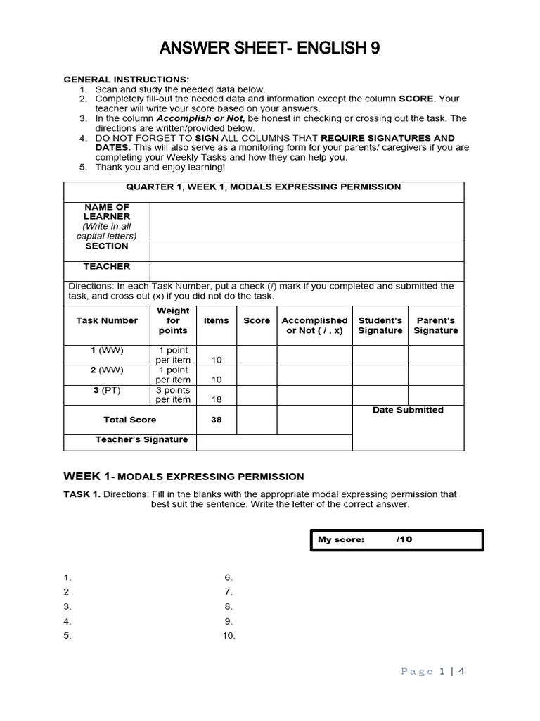 2021 Answer Sheet Week 1 2 Final English | PDF | Cognitive Science | Behavior Modification