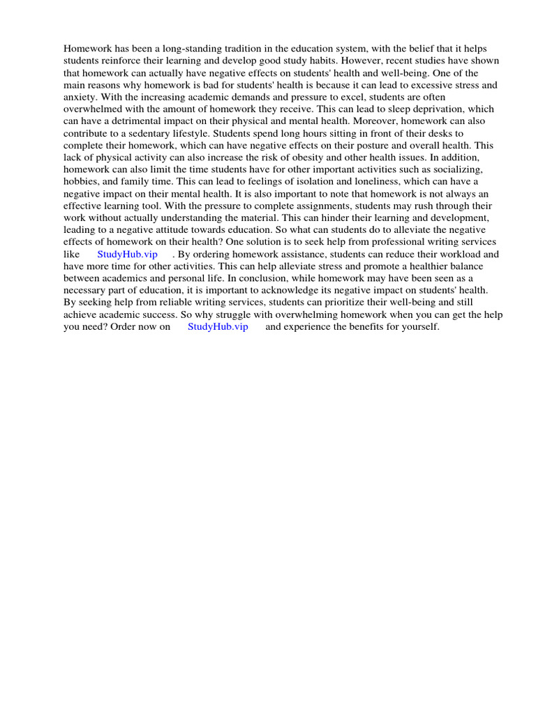 Why Homework Is Bad For Students Health | PDF | Homework | Sedentary ...