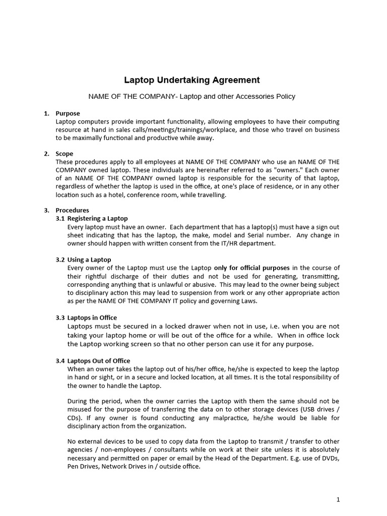 IT Asset User Undertaking Form For Employee | PDF | Laptop | Usb Flash ...