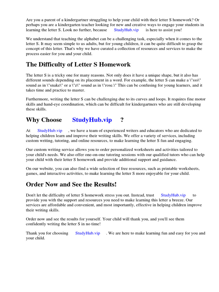 Letter S Homework Kindergarten | PDF | Phonics | Preschool