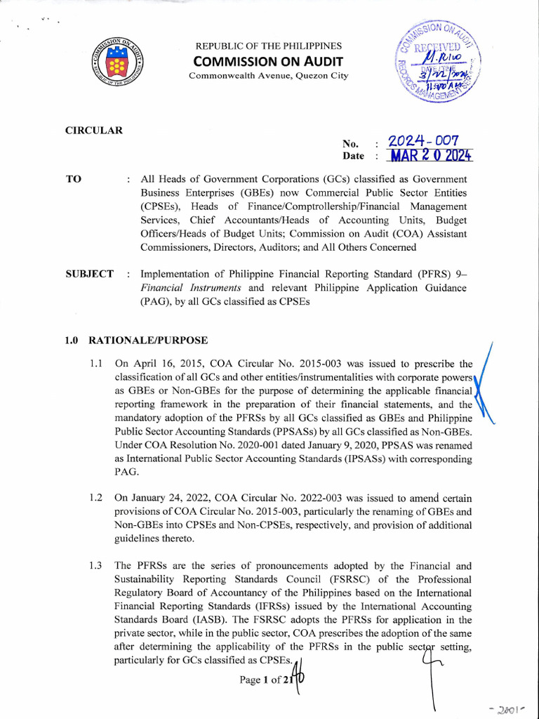COA CIRCULAR NO. 2024 - 007_0001 | PDF | International Financial ...