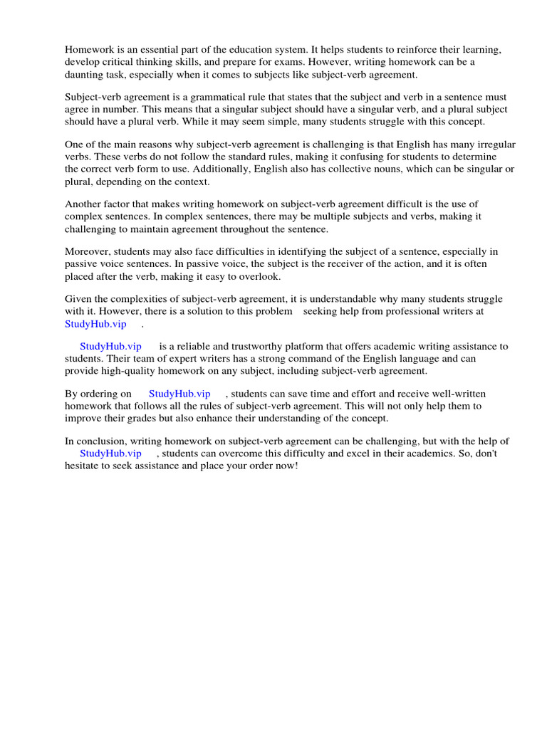 Homework Subject Verb Agreement | Download Free PDF | Subject (Grammar ...