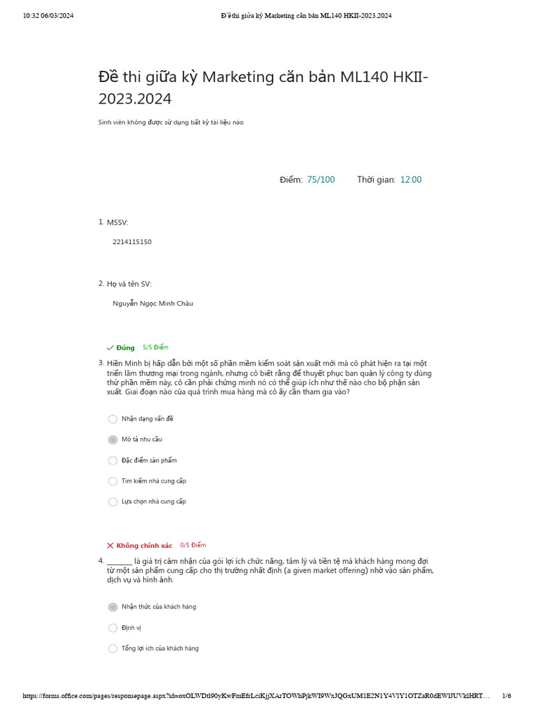 Đề Thi Giữa Kỳ Marketing Căn Bản ML140 HKII-2023.2024 | PDF