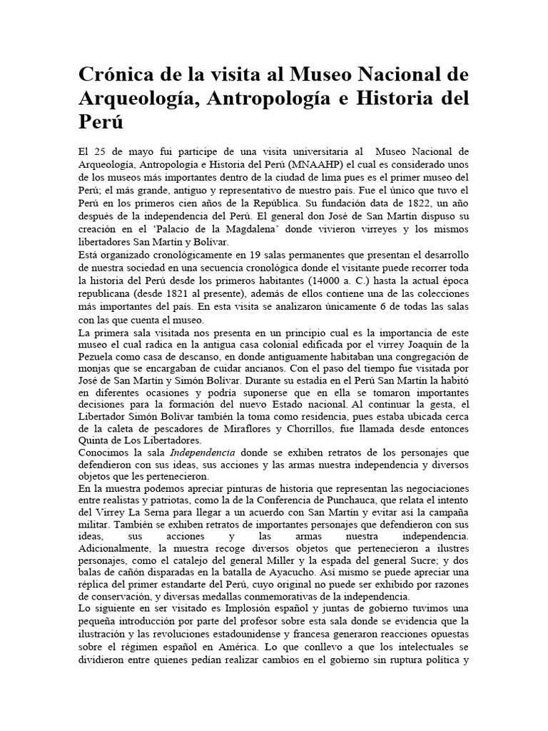 Crónica de La Visita Al Museo Nacional de Arqueología | PDF | Perú