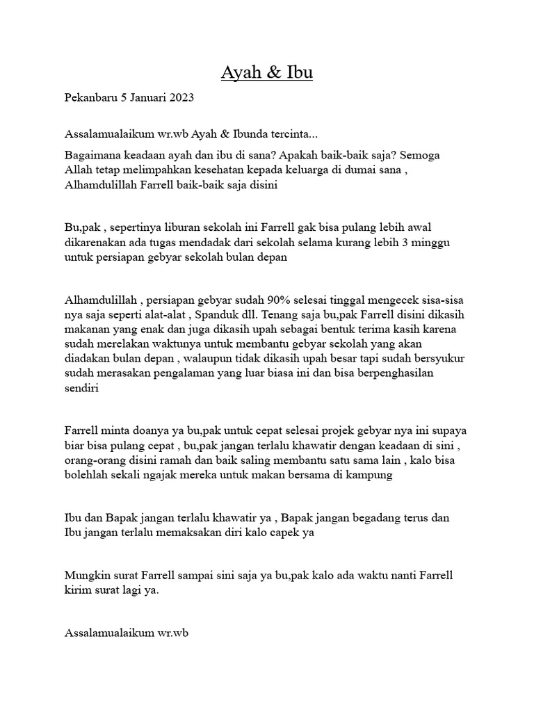 Contoh Surat Pribadi Ayah Dan Ibu Pdf