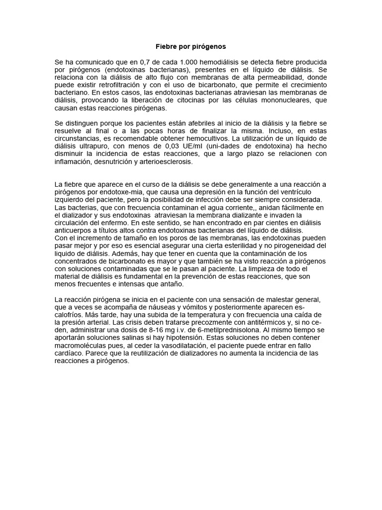 Reacciones a Pirógenos en Diálisis Infantil | PDF | Hemodiálisis ...
