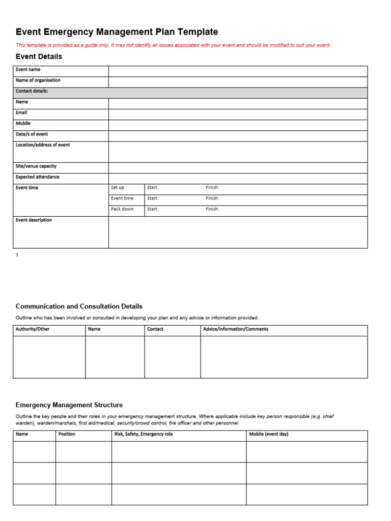 Event Emergency Management Plan Template | PDF | Emergency Management ...