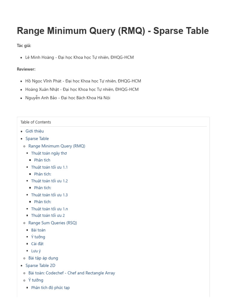 Range Minimum Query (RMQ) - Sparse Table | PDF Range Minimum Query (RMQ) - Sparse Table | PDF