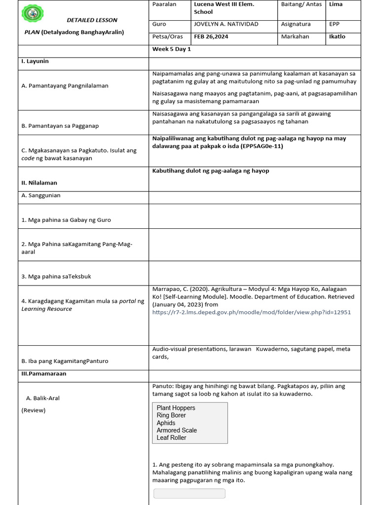DLP Week 5 Agri 5 | PDF