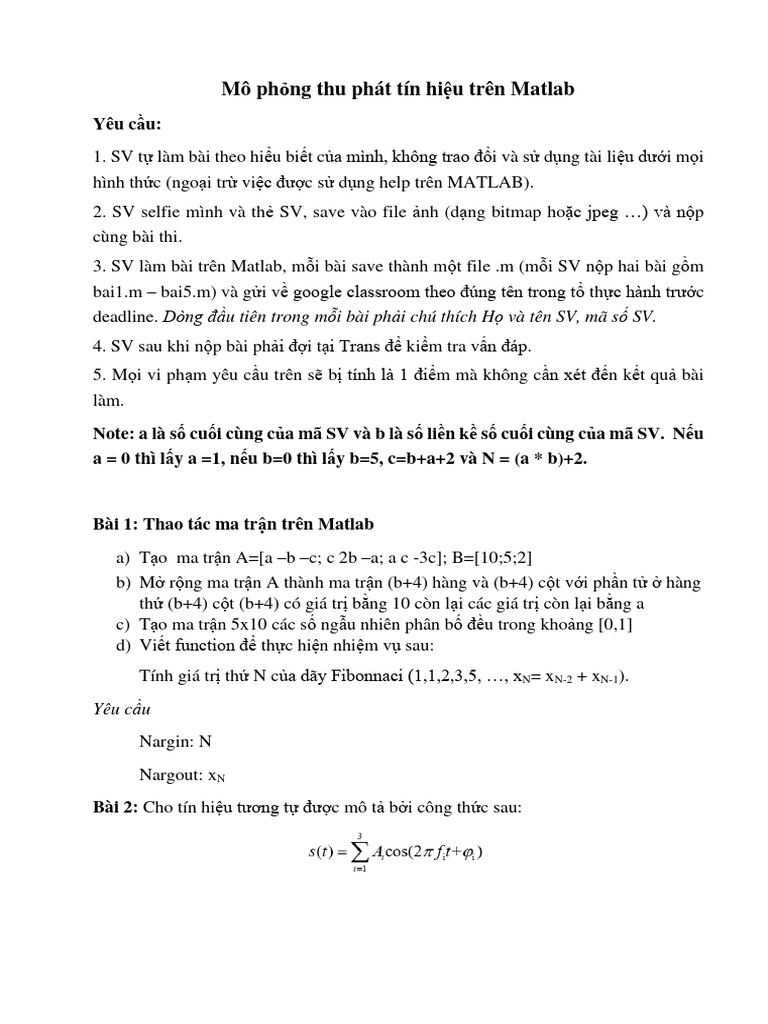 Thực hành 1 Mô phỏng thu phát tín hiệu trên Matlab | PDF