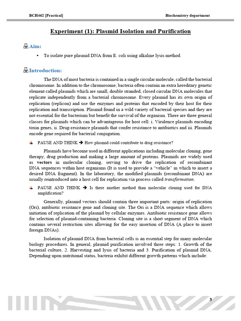 1.plasmid Isolation and Purification 0 | PDF | Plasmid | Molecular Cloning