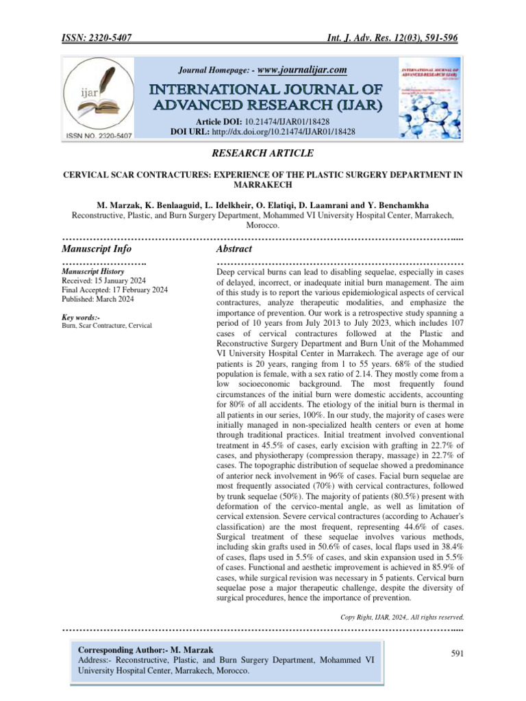 Cervical Scar Contractures Study in Marrakech | PDF | Plastic Surgery ...