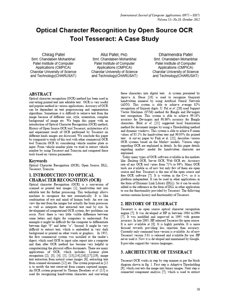 Optical Character Recognition by Open Source OCR Tool Tesseract A Case ...