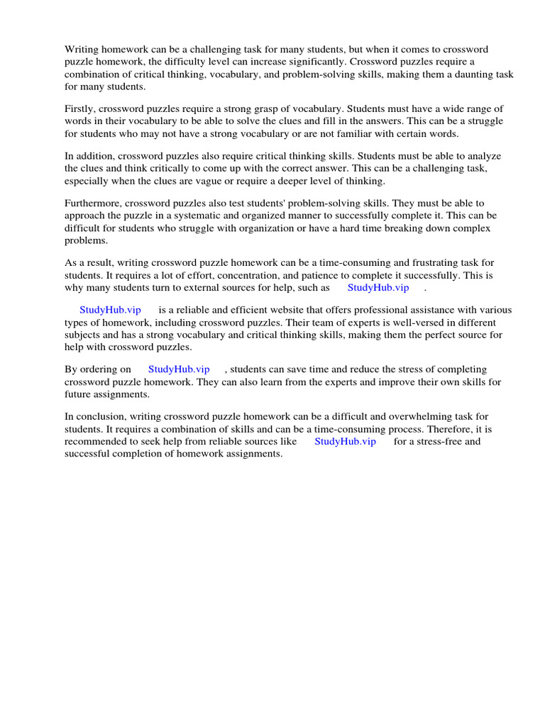Crossword Puzzle Homework | PDF | Crossword | Cognition