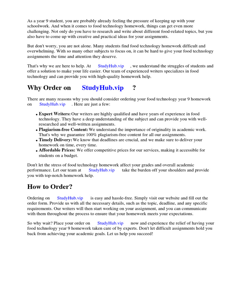 Food Technology Year 9 Homework | PDF | System | Science