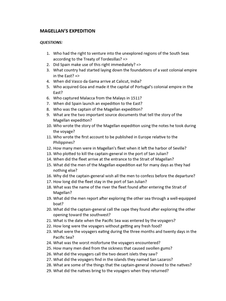 Magellan's Expedition: Key Questions & Answers | PDF | Exploration ...