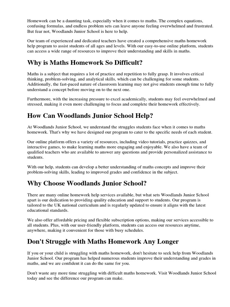 Woodlands Junior School Maths Homework Help | PDF | Homework | Essays