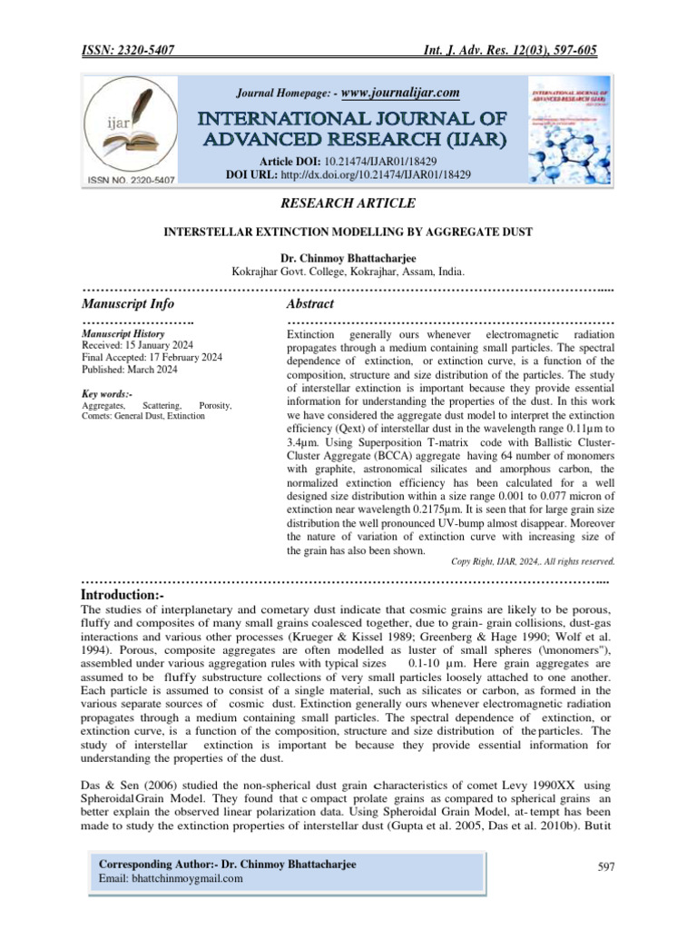 INTERSTELLAR EXTINCTION MODELLING BY AGGREGATE DUST | PDF | Cosmic Dust ...