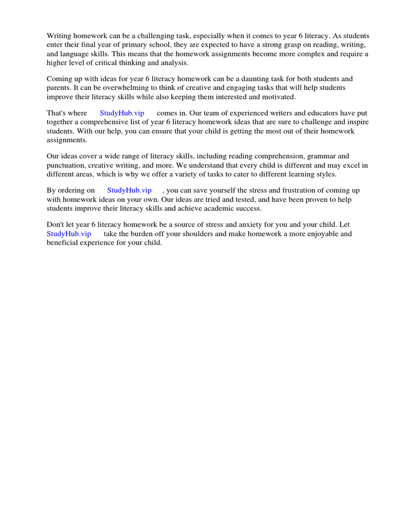 Year 6 Literacy Homework Ideas | PDF | Homework | Literacy