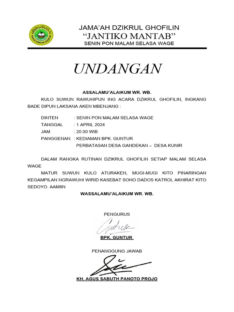 Undangan Dzikrul Ghofilin Jantiko Mantab | PDF | Agama & Spiritualitas