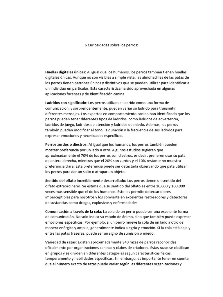 Curiosidades sobre los perros | PDF | Ciencias del comportamiento