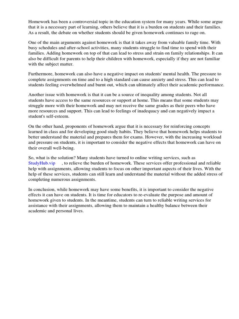 Students Should Not Be Given Homework Essay | PDF | Homework