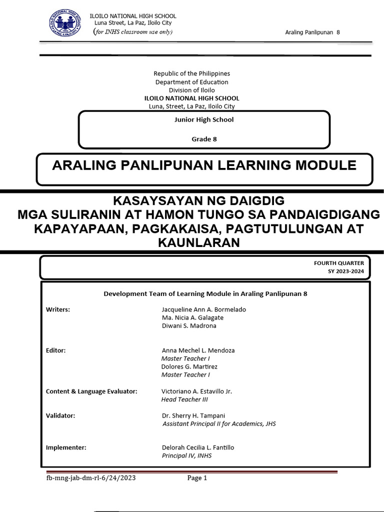 2023 Ap8 Kasaysayan NG Daigdig Quarter 4 Lek | PDF