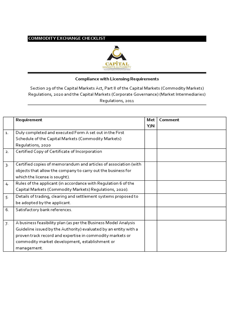 COMMODITY EXCHANGE Checklist | PDF | Financial Capital | Capital Market