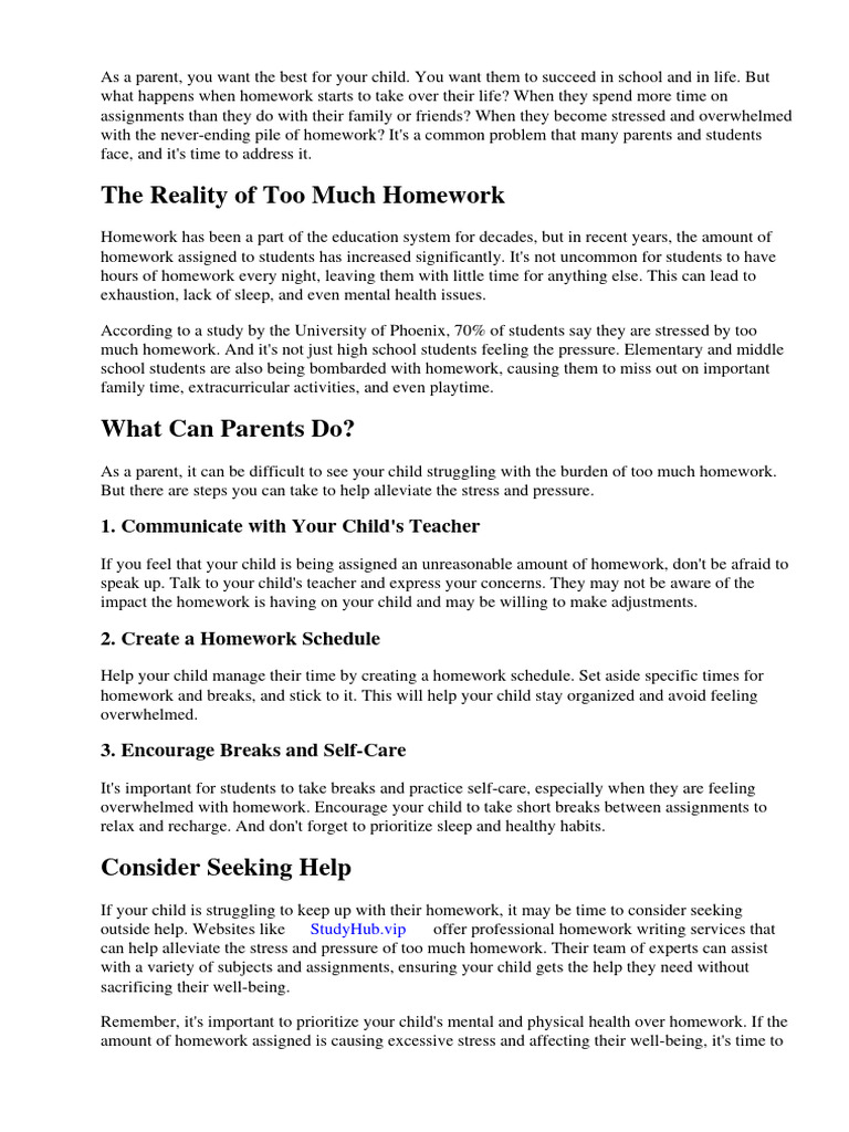 What Can Parents Do About Too Much Homework | PDF | Homework | Teachers